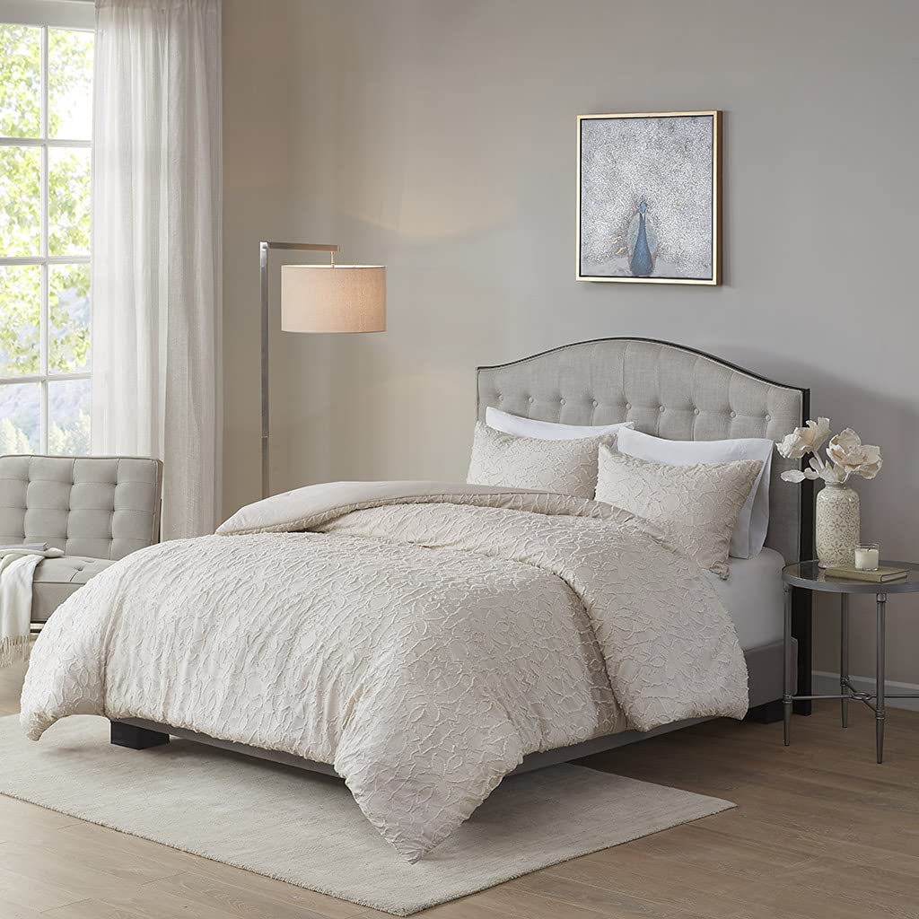 Madison Park Cotton Clipped Jacquard Duvet Set with Light Taupe MP12-7137