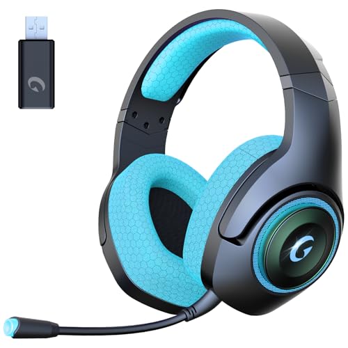 KAPEYDESI Wireless Gaming Headset, 2.4GHz USB Gaming Headphones for PS5, PS4,Switch,PC,Mac with Bluetooth 5.2, 40H Battery, ENC Noise Canceling Microphone(Cyan-Blue)