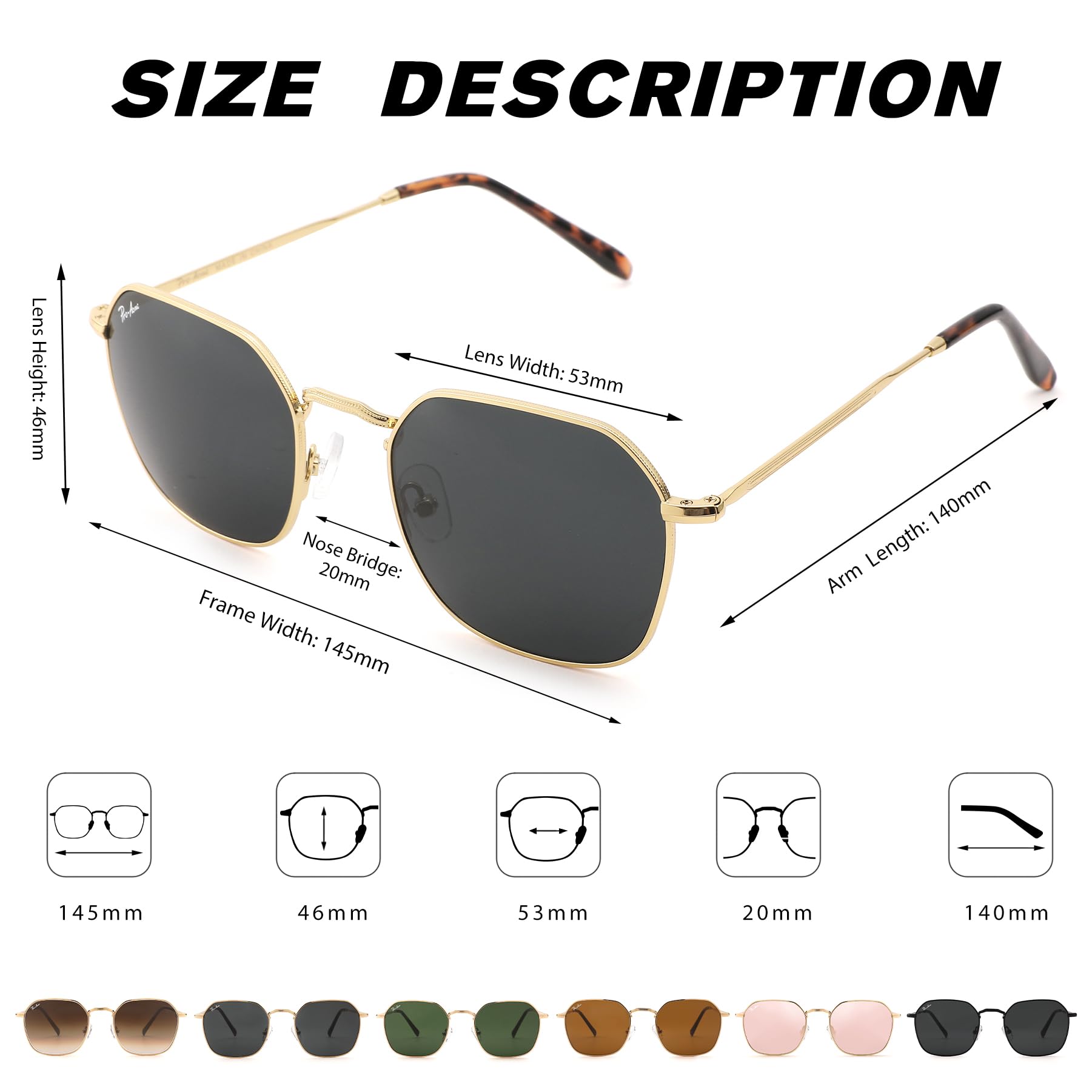 Pro Acme Classic Sunglasses for Women Men Hexagonal Flat Lens Metal Frame Trendy Square Shades Sunglasses 100% Real Glass Lens(Gold | Grey)