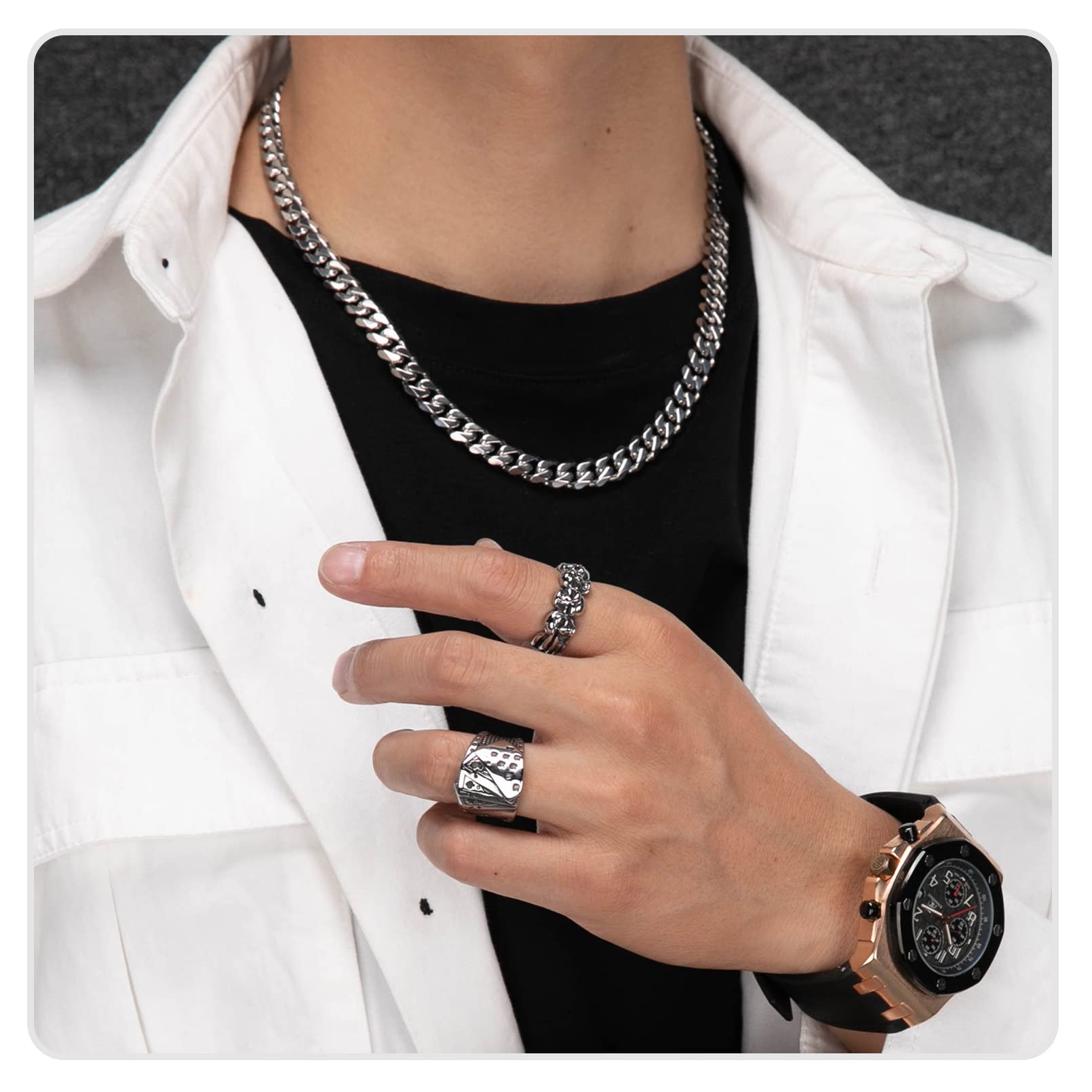 Nsitbbuery Hip Hop Jewelry Skull Band Ring(Steel(9))