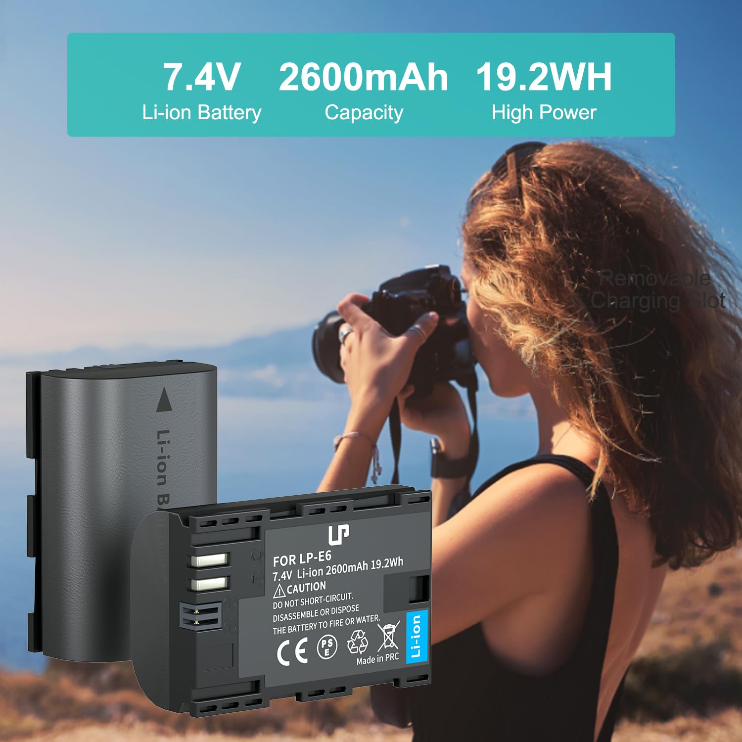 LP LP-E6, LP-E6N Battery 2-Pack, Rechargeable 2600mAh Large Capacity Replacement Batteries for Canon EOS 5D Mark II III IV, 5DS, 5DS R, 6D, 6D Mark II, 7D, 7D Mark II, 60D, 70D, 80D, 90D