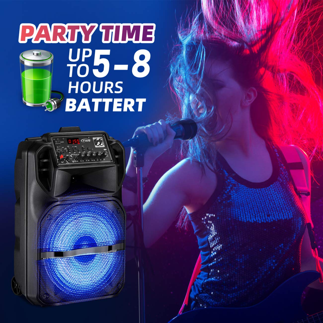 Karaoke Machine for Kids BT Connectivity with 2 Wireless Microphones, Dazzling DJ Disco Light 12'' Sub-woofer Portable Wireless PA Speaker System Bonus 1 Corded Mic and Remote, Great Gift For Kids