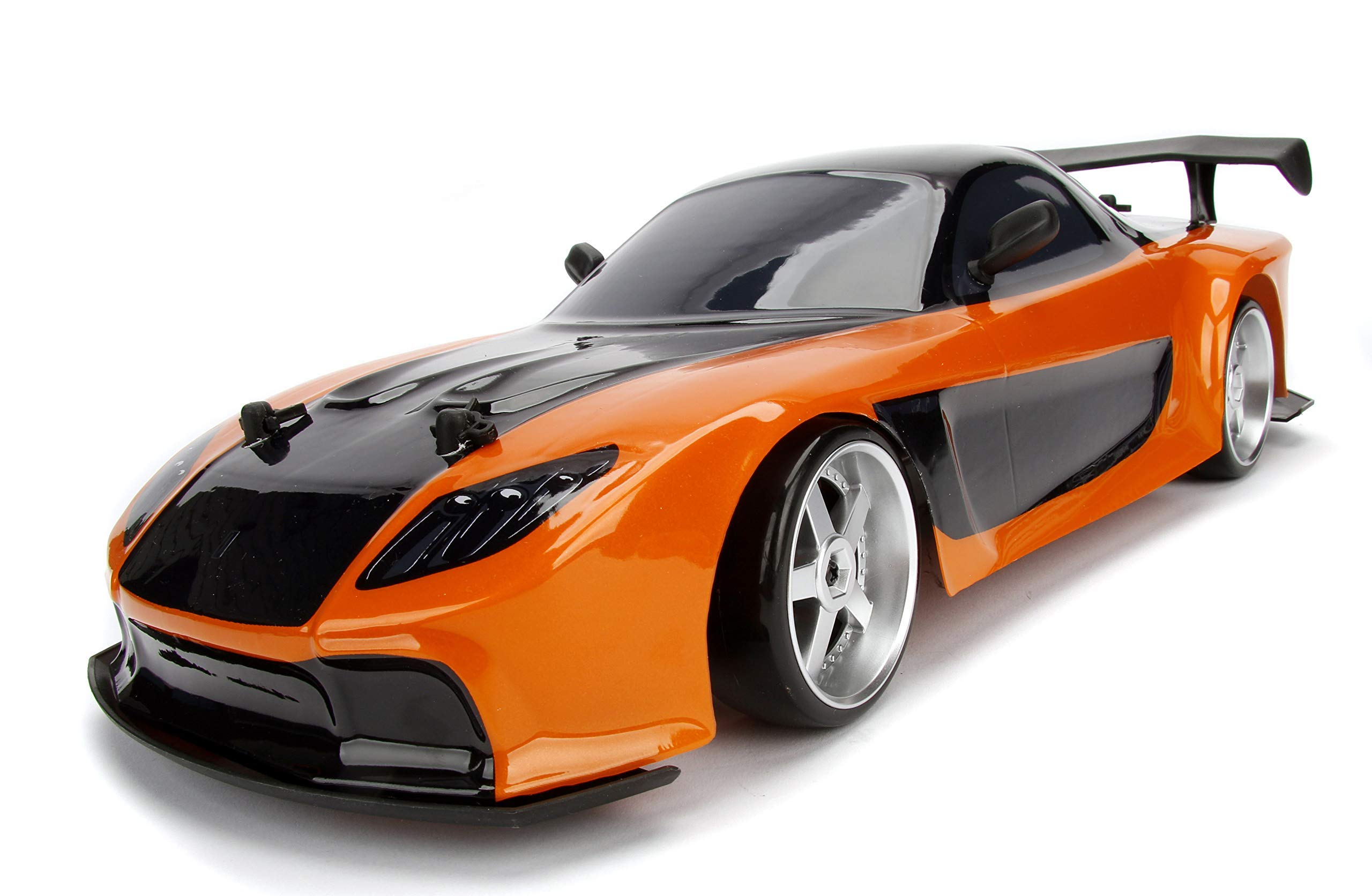 Jada Toys Fast & Furious Han’s Mazda RX-7 Drift RC Car, 1: 10 Scale 2.4Ghz Remote Control Orange & Black, Ready to Run, USB Charging (standard) (99700)