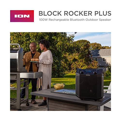 ION Block Rocker Plus - 100W Bluetooth Outdoor Speaker with Rechargeable Battery, Karaoke Microphone, Radio, Wheels, Telescopic Handle & USB Charging