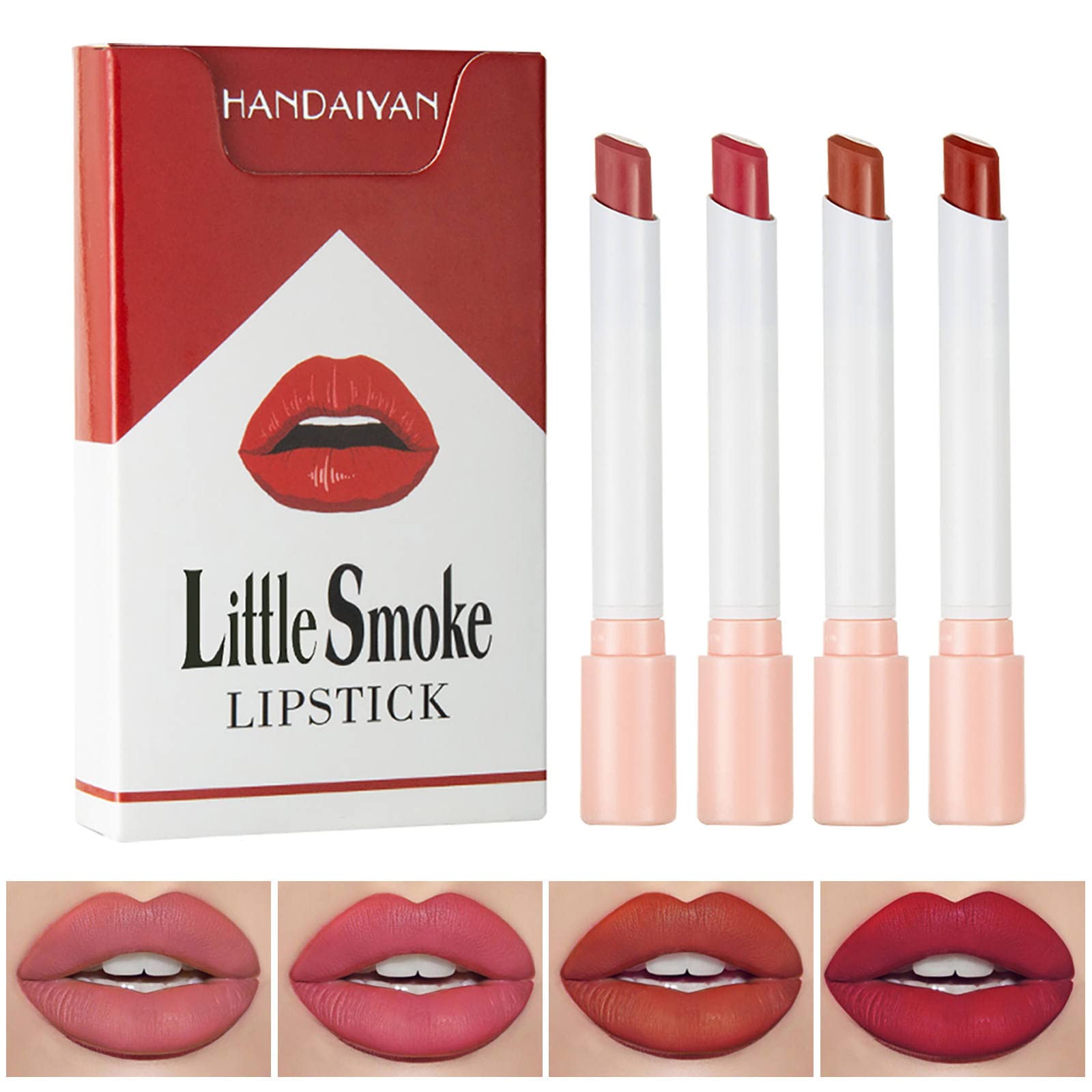 SWEETSHION Velvet Mist Lipstick Set Womens Color Non Stick Cup Nude Matte Lip Gloss, Pink Cigarette Case Lipstick Kit for Girls