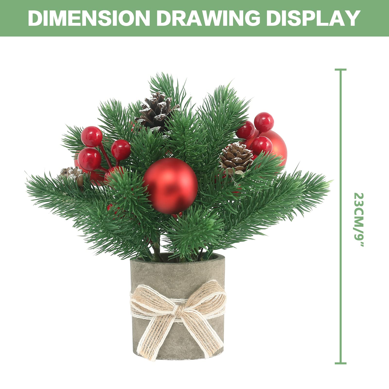 JIALEIXI 2PCS Small Christmas Tree,Tabletop Mini Xmas Tree,9" Artificial Little Potted for Christmas Decor,Suitable for Weddings, Holidays, Christmas and Other Festivals.(Red/Green)