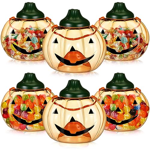 Sliner 6 Pcs 50 oz Halloween Plastic Pumpkin Jar Large Candy Jar with Lid Clear Pumpkin Cookie Dish with Cover Pumpkin Candy Bowl Fall Decorative Storage Vintage Food Snacks Sugar Container