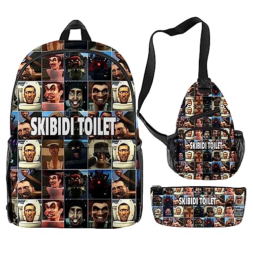 WYLINGER Skibidi Toilet Wiki Backpack Musician Oxford Cloth Travel Bag Fashion Three-piece Sets Bags