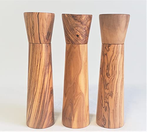 Olive Wood Mills with a Ceramic Mechanism, Grinder (Salt, Pepper, Coffee, Dried Herbs and Many Spices), Beige, 9x6.5 INCH