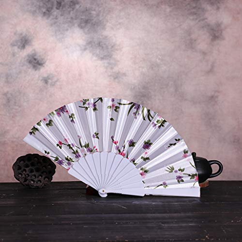 Party Dance Lace Fan Wedding Silk Hand Held Folding Flower Fans Window Fans with Exhaust And Intake (White, One Size)