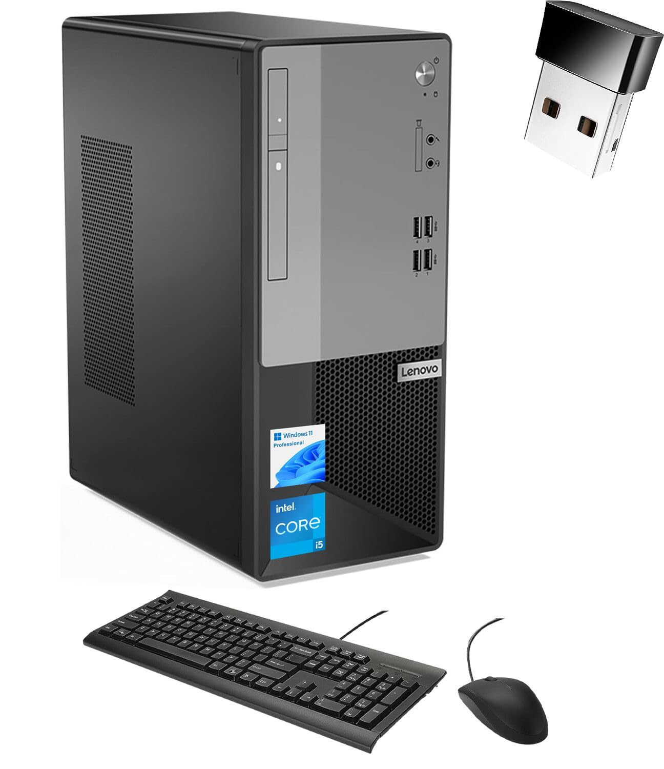 Lenovo V50t Gen 2 Business Tower Desktop Computer, Intel i5-10400, 32GB DDR4 RAM, 1TB PCIe SSD + 1TB HDD, Keyboard & Mouse, DVDRW, HDMI, Ethernet, USB WiFi Adapter, Windows 11 Pro, BROAG