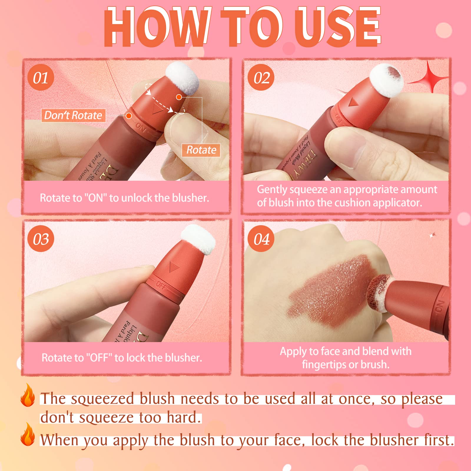 LSxia Liquid Blush Makeup Wand, Cream Liquid Blush with Cushion Applicator For Cheeks Tint, Natural-looking, Glow Dewy Finish, Weightless Blendable Liquid Blush Stick | #106 ELEGANT-Soft Pink