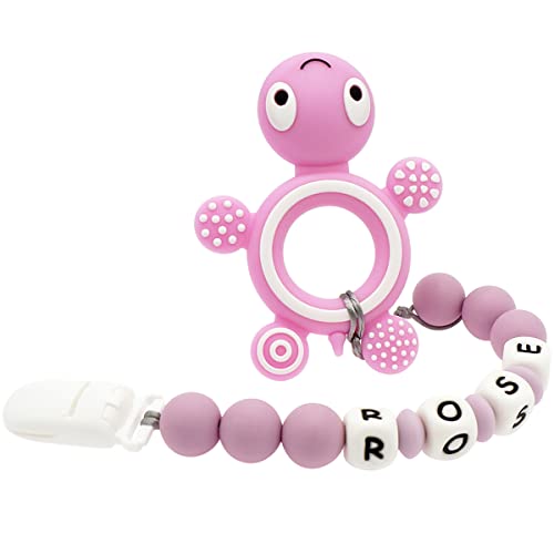 Panny & Mody Personalized Car Seat and Stroller Toys with Name, Customized Stroller Toy Clip with Name - Cute Tortoise(Pink)