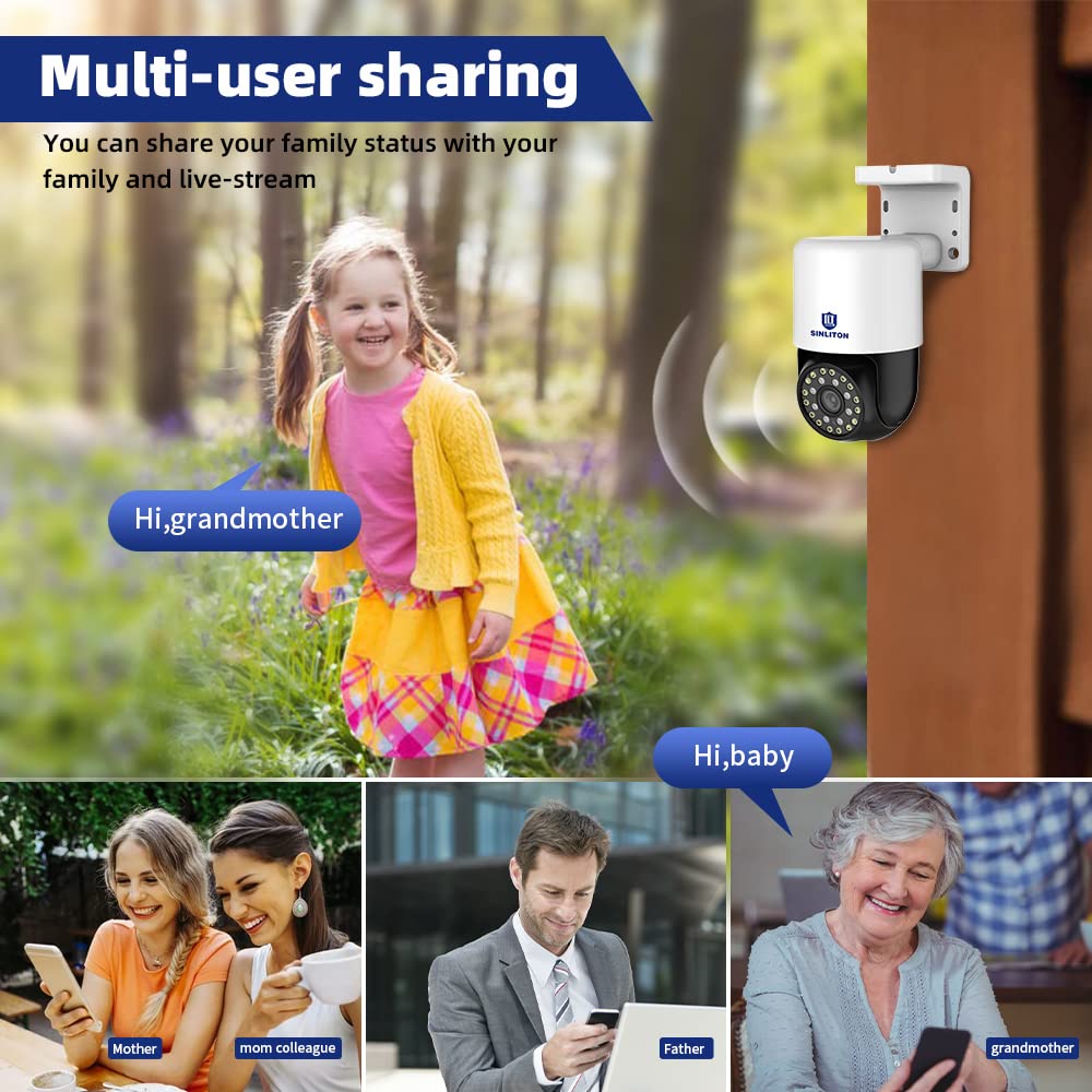 Sinliton 4MP Security Camera, Outdoor/Home Monitor Pan-Tilt 360° View Security Cameras, 2.4G WiFi Camera, Motion Detection Alarm, 2 Way Audio,SD/Cloud Storage, IP66