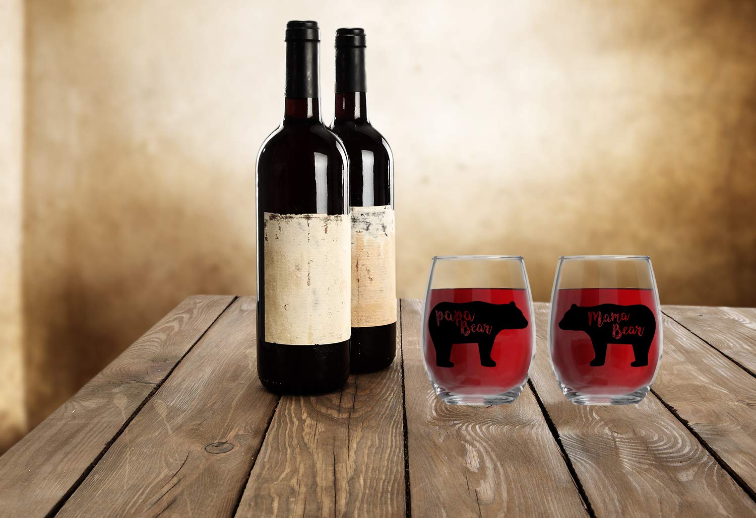 Mama Bear, Papa Bear - 15oz Crystal Wine Glasses - Couples Stemless Wine Glasses β His And Hers Gifts Ideas For Anniversary, Weddings, Bridal Showers