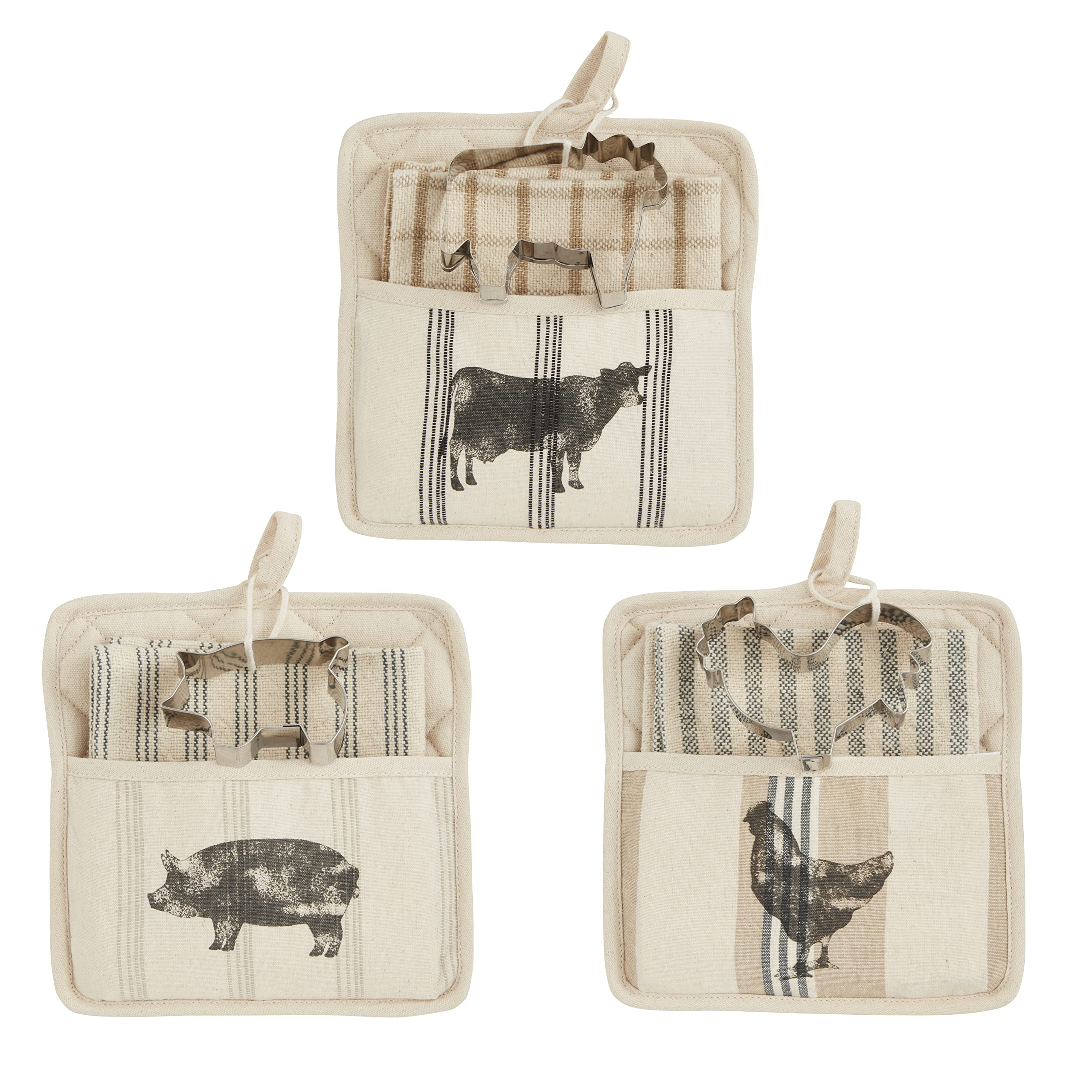 Mud Pie Farm Pot Holder & Towel Set, Pig, 8" x 8"