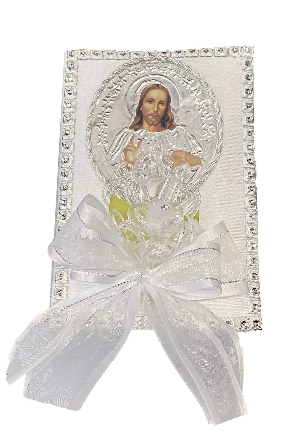 Lito White Jesus Baptism Candle Set Kit for Christenings with Shell and Favors - Spanish