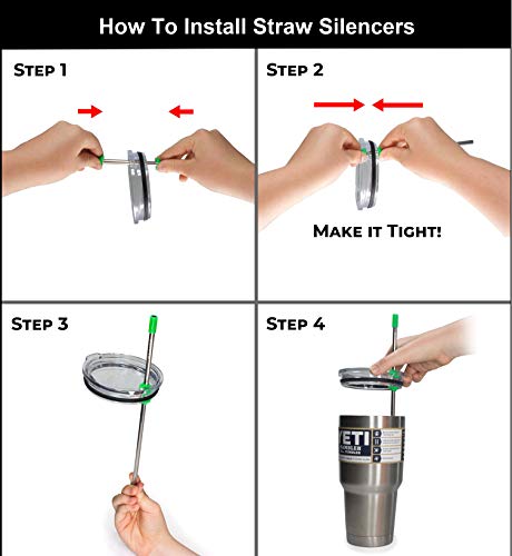 RAINIER Stainless Steel Metal Drinking Straws | Fits Yeti RTIC or Any 20 or 30 oz Tumbler| Extra Long Reusable Ecofriendly | Set of 8 Angled Straws with Silicone Silencers, Comfort Tips, 2 Brushes