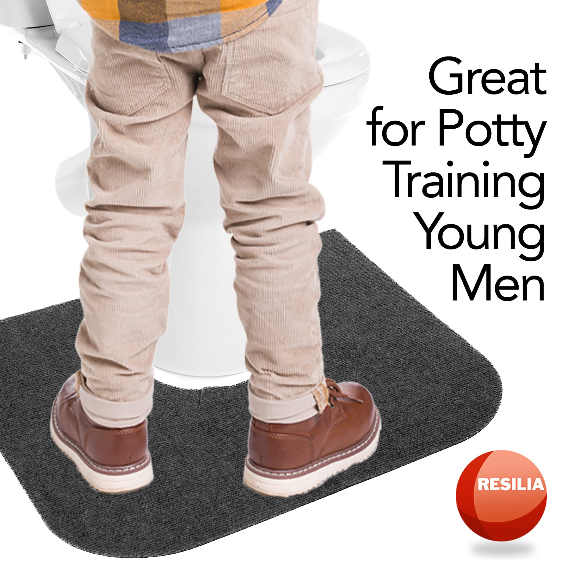 RESILIA Universal Rounded Commode Potty Training Mats - Super-Absorbent Toilet Training Rug for Kids, Universal Bathroom Protector Pads, 2 Pack, Charcoal