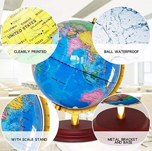 World Globes for Kids - Larger Size Educational World Globe with Stand Adults Desktop World Gobles Educational Toy for Children - Geography Learning Toy,B