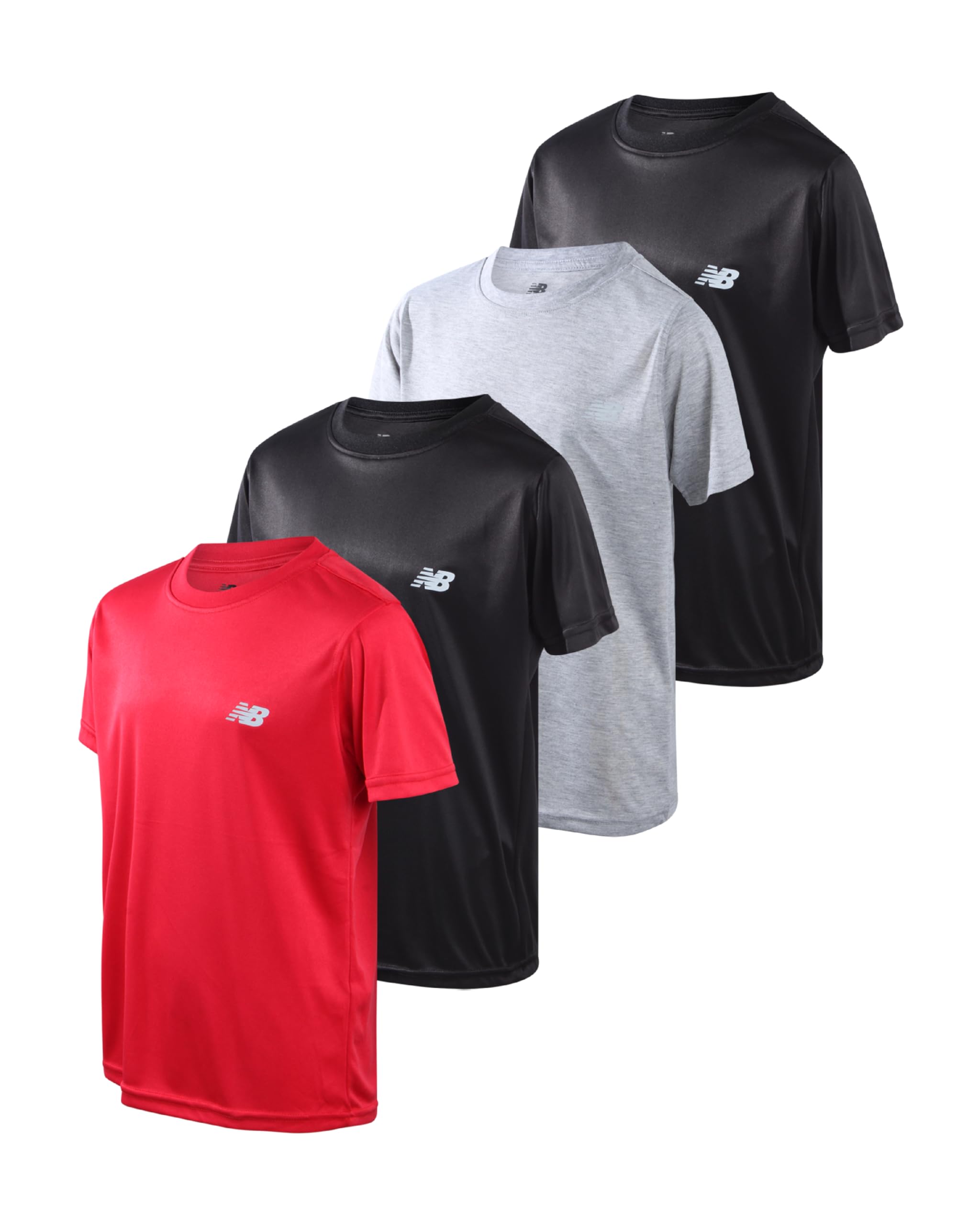 New Balance Boys' Active T-Shirts - 4 Pack Active Performance Boys Athletic Shirts - Dry Fit Sports Tees for Boys (4-20), Size 10-12, Black/White