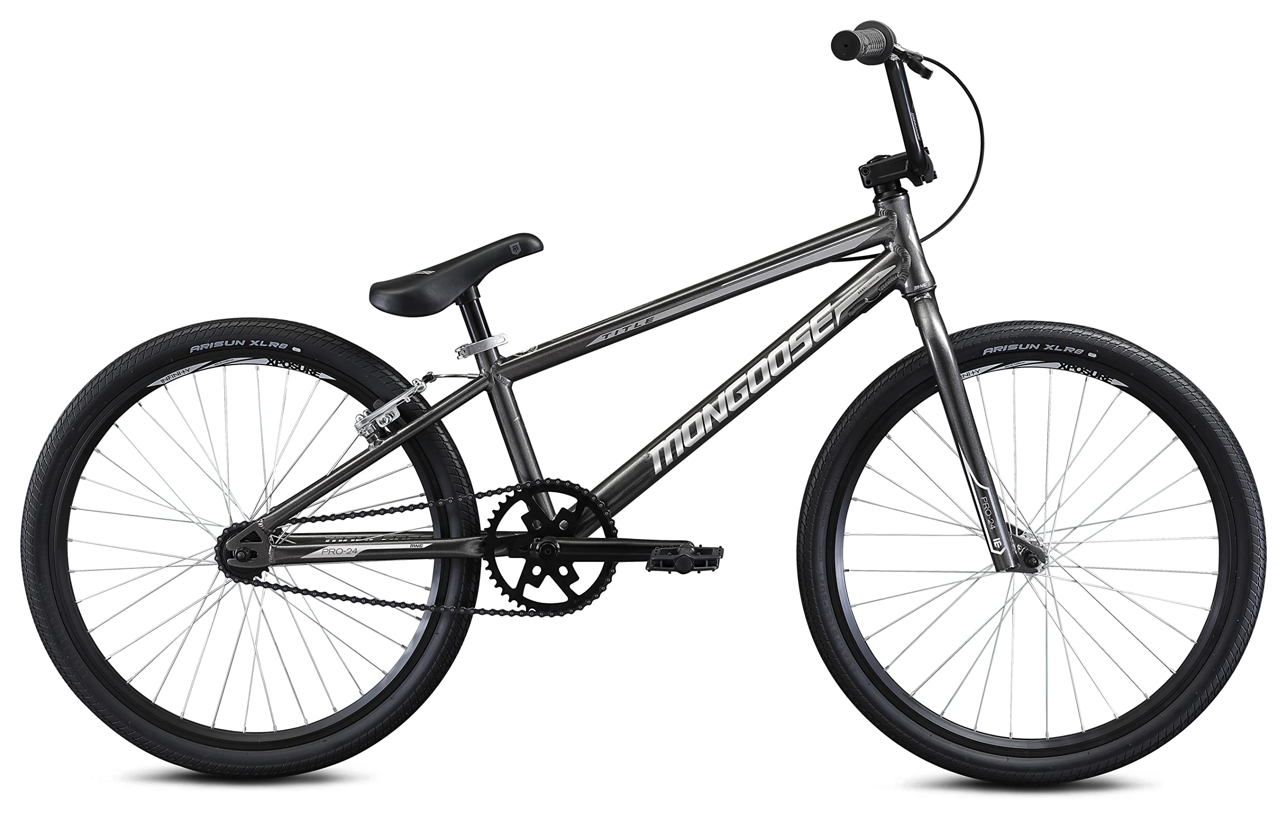 Mongoose Title Pro XXL BMX Race Bike, 24-inch Wheels, Beginner Riders, Lightweight Tectonic T1 Aluminum Frame and Internal Cable Routing, Charcoal