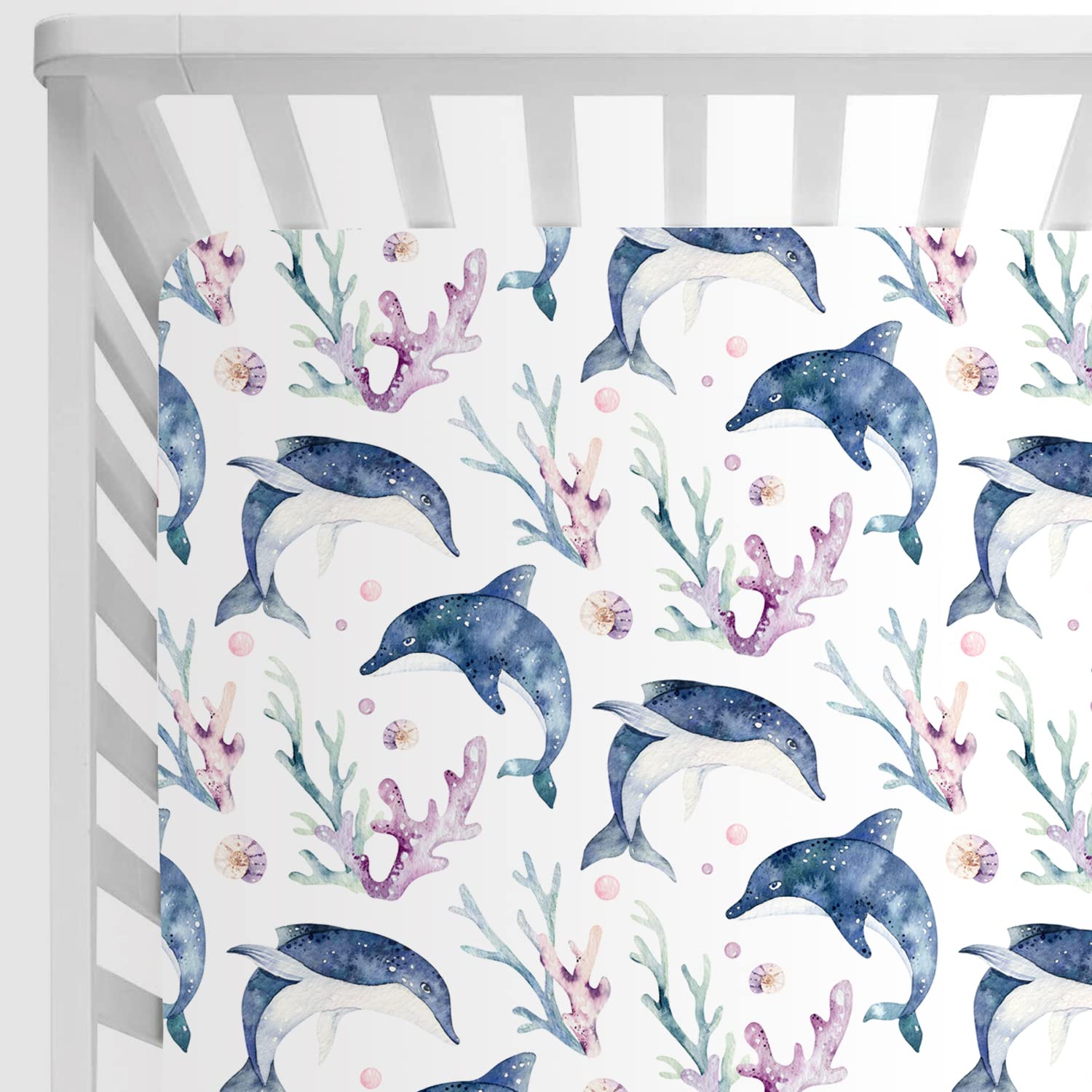 Sahaler Crib Sheet for Girl Boy Baby Polyester Fitted Crib Sheets for Standard Crib and Toddle Mattresses-Blue Whale...