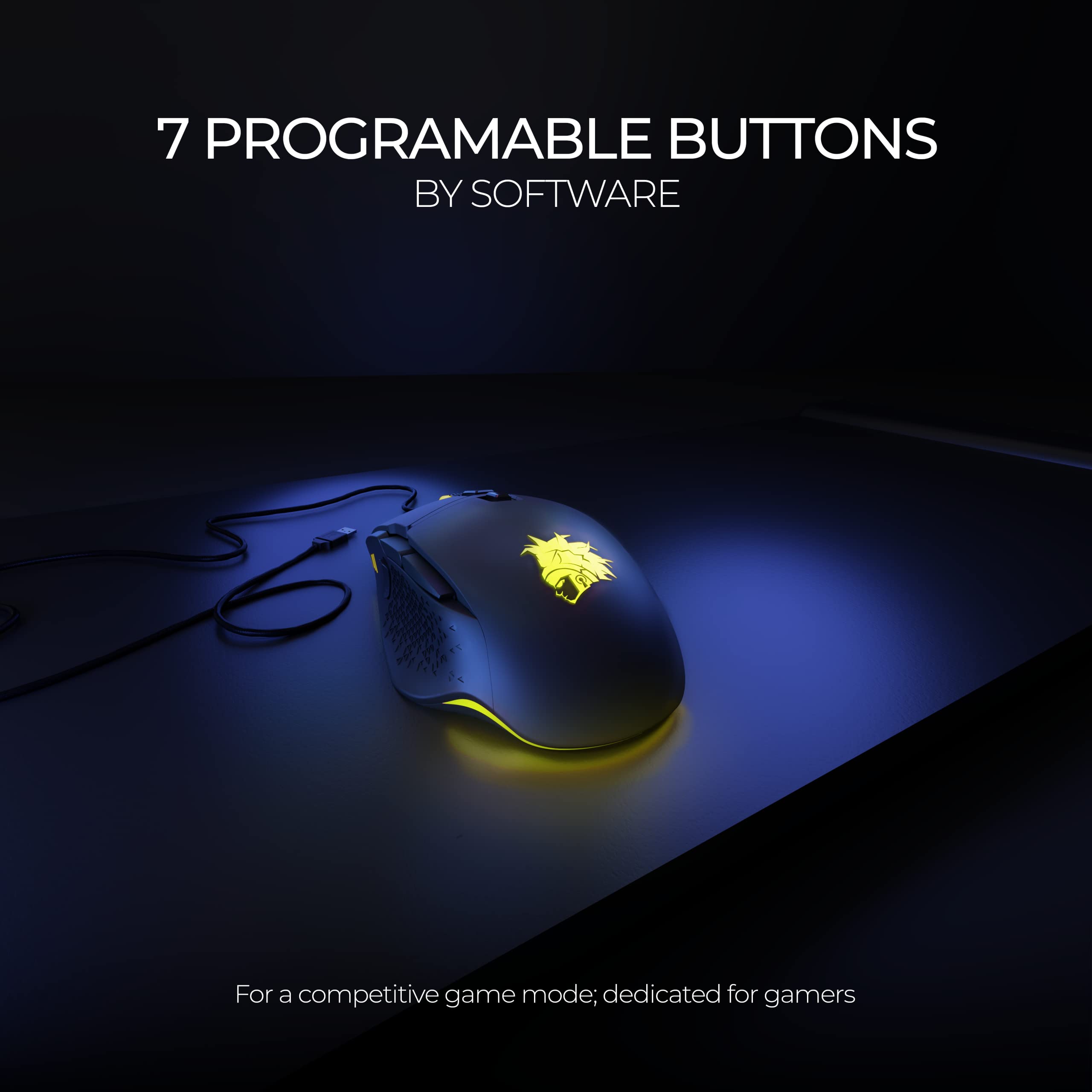 PILAS Choy-J, Wired gamign mause, 8 costizable Buttons, RGB ligthing, Ergonomic Design, High Speed transmition