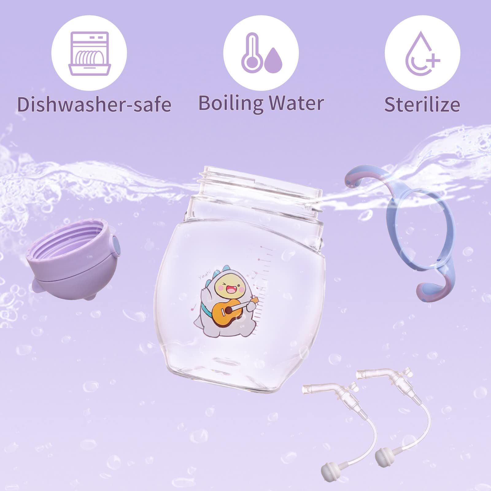 Sippy Cups with Reusable Soft Straw, Baby Bottles, Kids Water Bottle, Toddler Cups, Learner Cups with Removable Handles, Transition Trainer Cups,Leak-Proof, Spill-Proof, Break-Proof Cup (Purple)