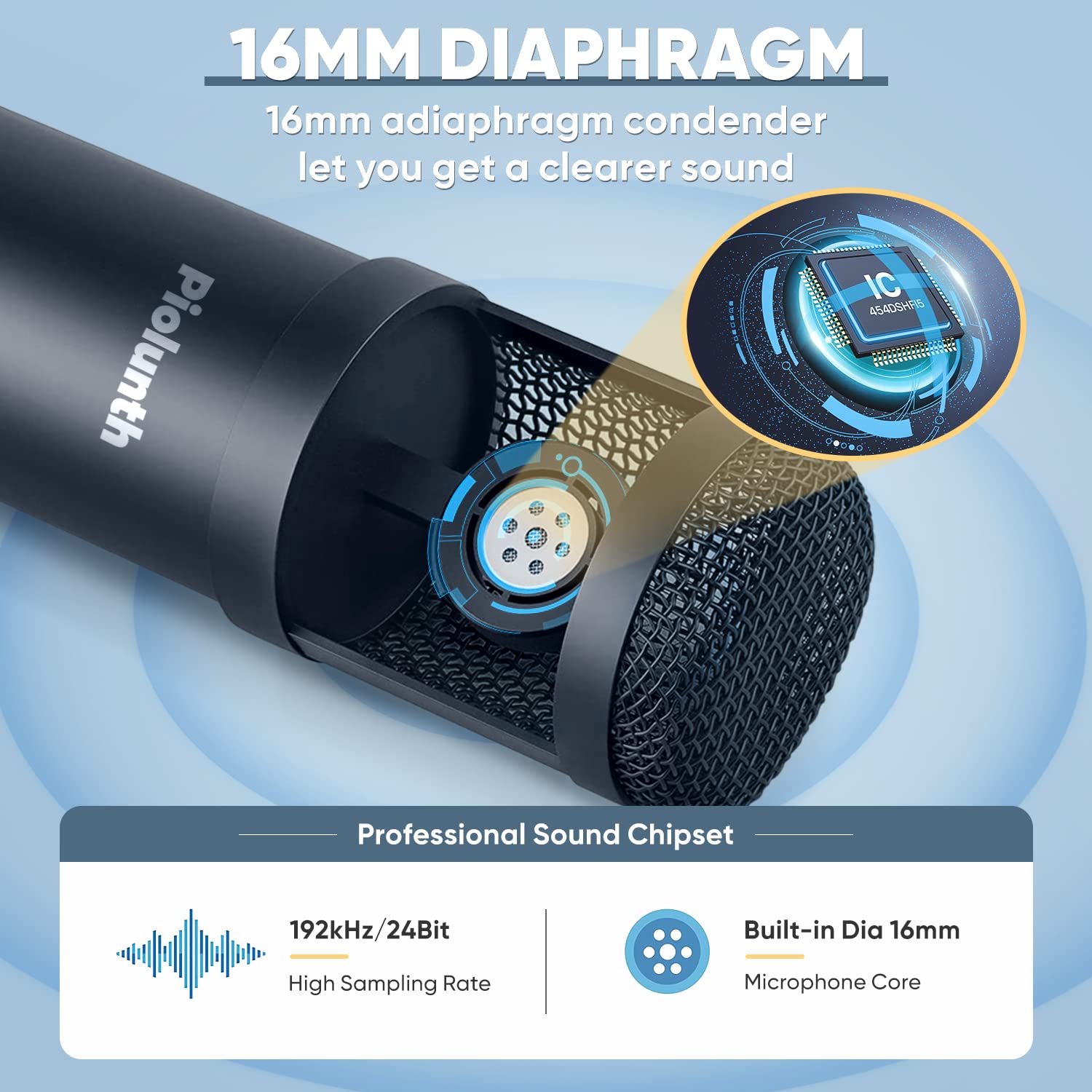 piolunth USB Microphone, Plug & Play 192kHz/24bit Cardioid Condenser Studio Mic Kit with Professional Sound Chipset Mount Pop Filte and Boom Arm for Recording, Gaming, Streaming, Skype, Podcast