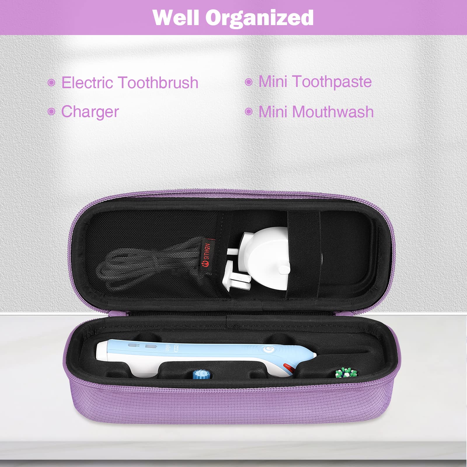 SITHON Hard Shell Travel Case for Oral-B Pro 1000, 2000, 3000, 3500, 1500 Electric Toothbrush, Protective Shockproof Storage Carrying Case with Handle and Soft Lining Inside (Purple)