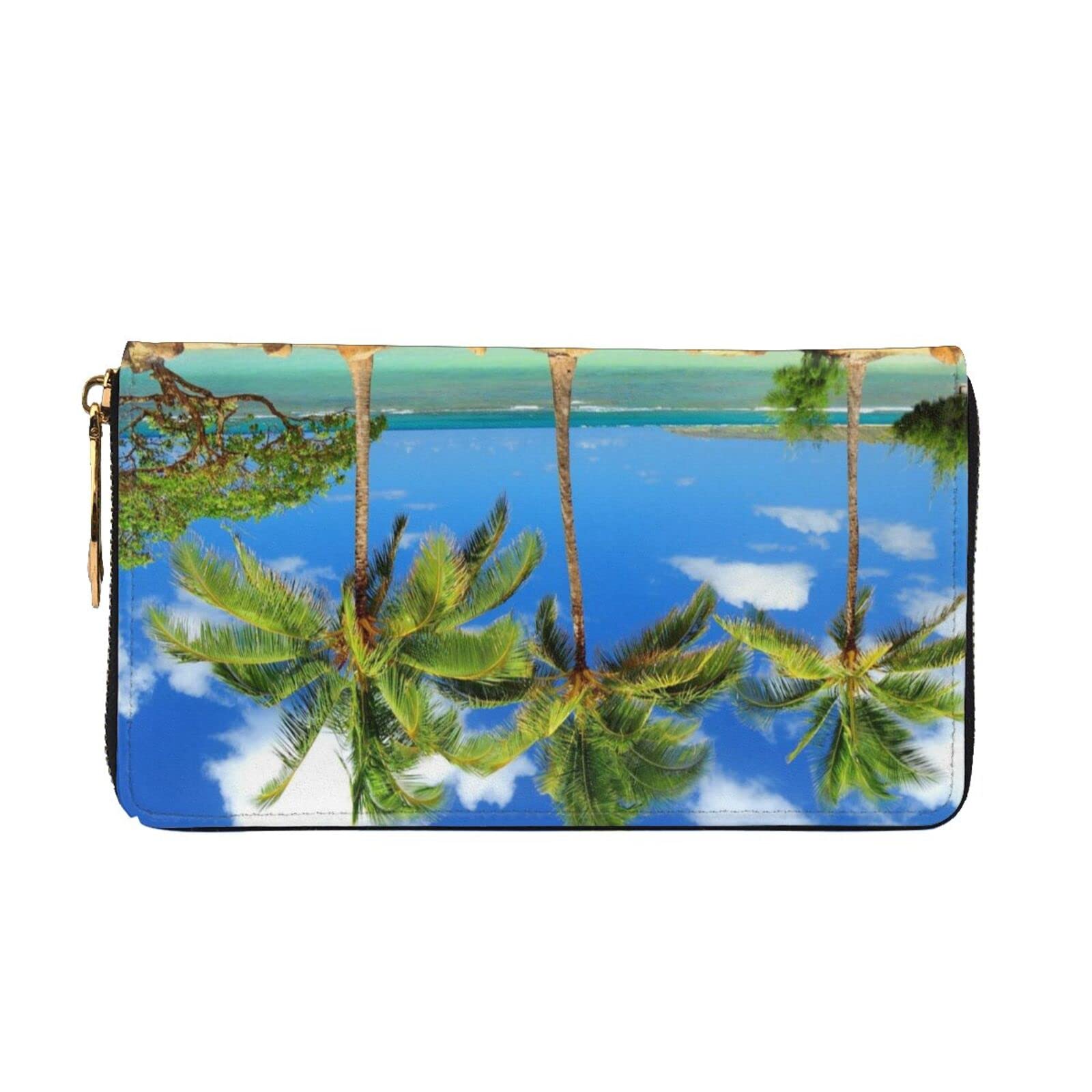 Palm Tree Leather Long Wallet Card Holder Organizer Wallet Zipper Wristlet Clutch Bag For Men Women