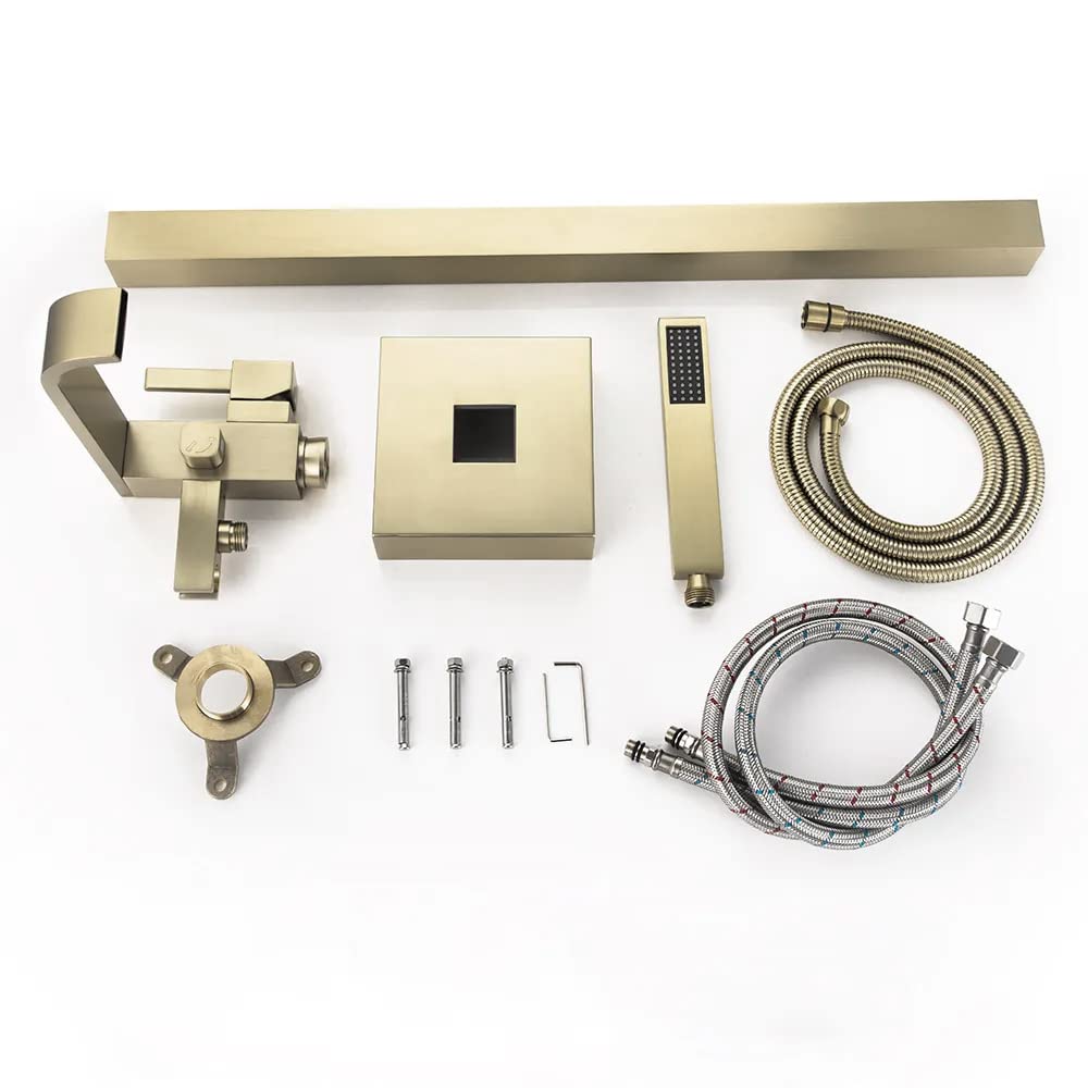 JiaYouJia Freestanding Bathtub Faucet Brushed Gold Tub Filler with Handheld Shower Single Handle Floor Mount Bathroom Faucet