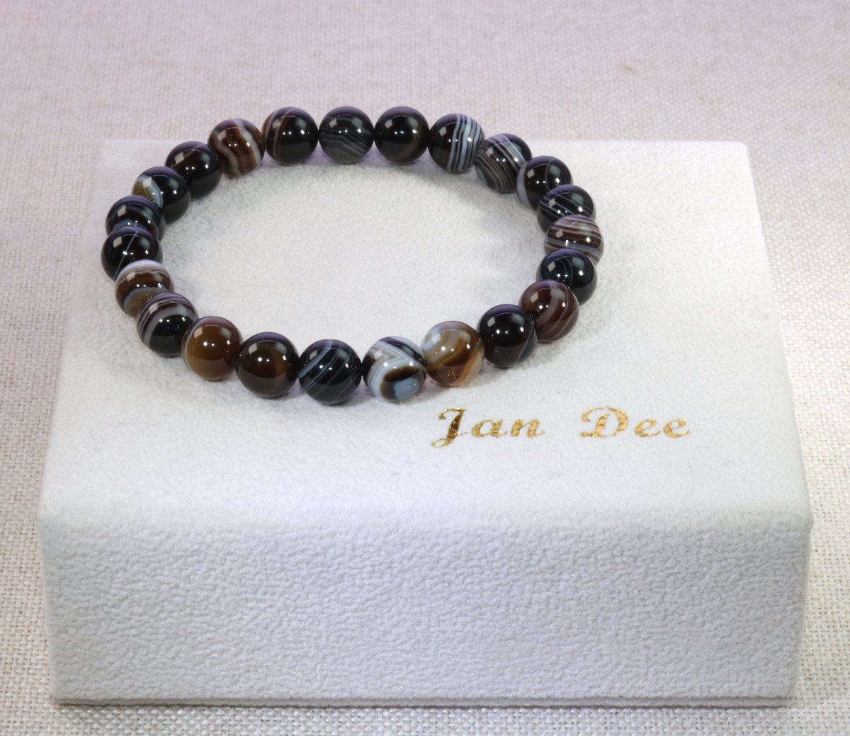 Jan&Dee Natural Semi-Precious Gemstone Healing Power Sardonyx Agate Crystal Bracelet 10mm