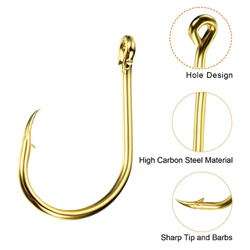 PATIKIL 14# Catfish Hooks, 60 Pack 0.55" Claw Fish Hook Fishing Hook High Carbon Steel J Shaped with Barbs for Freshwater Saltwater, Gold Tone