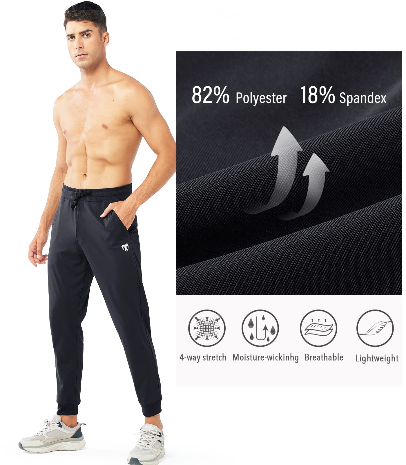 MYTREKALLY Men's Jogger Pants with Zipper Pockets Golf Pant Workout Gym Pants Jogging Pant for Men Athletic, Training, Track Black L