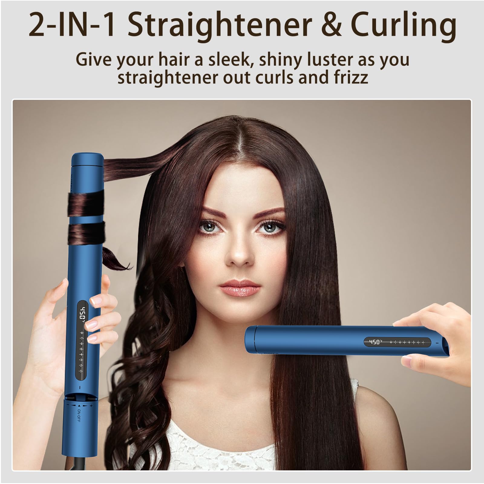 KUSNCA Professional Titanium Flat Iron, Hair Straightener and Curler Iron 2 in 1, Negative Ion Straightening, Dual Voltage Travel Pack, Front Anti-Scald Function, LCD 230°F-450°F, 1 Inch (Gold)