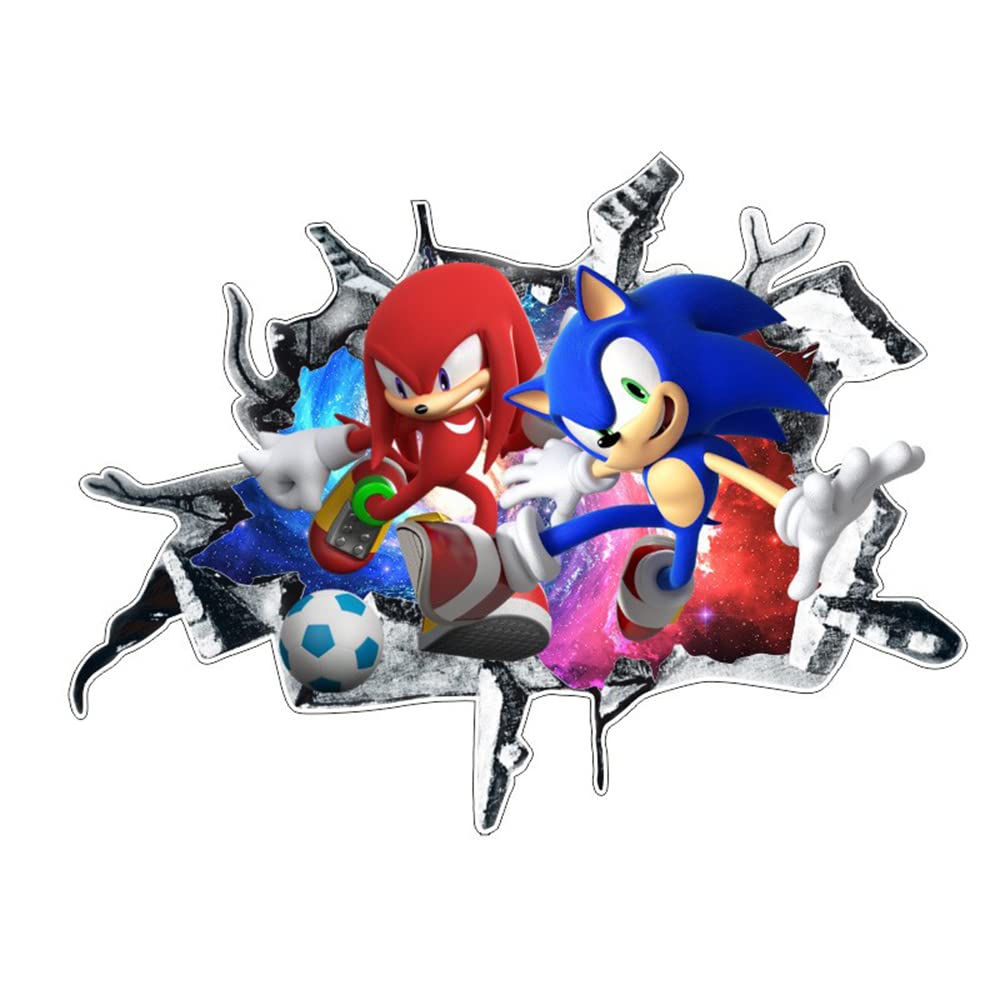 Wall Decals 3D Broken Wall Sonic Poster Stickers Removable PVC Cartoon for Boys Kids Room Party Decoration