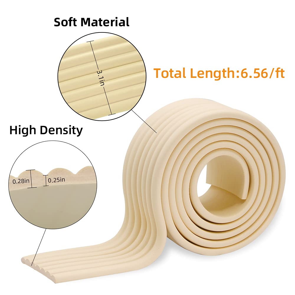 SKEZN Extra-Wide Baby Proofing Edge Protector Guards Smooth 6.5ft Baby Safety Foam Bumpers with Adhesive 3M Tape (Beige)