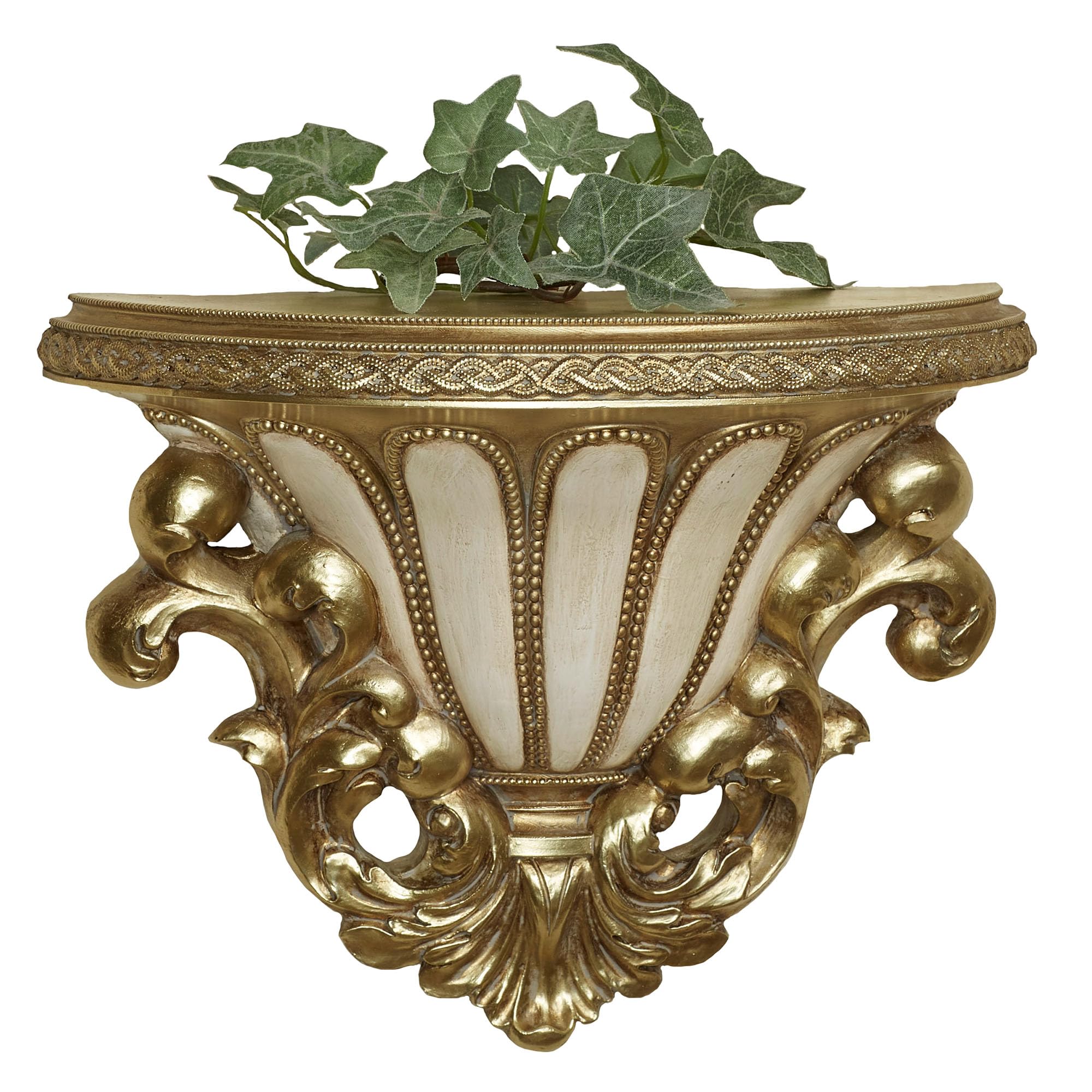 Touch of Class Millea Traditional Wall Shelf | Gold and Ivory | Vintage Decor for Room | Victorian Style Floating Shelves | Acanthus Leaf Designs