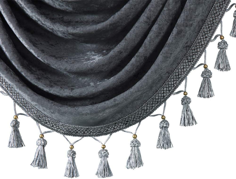 LUXCHIC Grey Chenille Curtains Valance for Living Room Window Waterfall Valance for Kitchen, Rod Pocket (Gray, 59'')