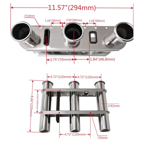 Mojiate Fishing Rod Holder Stainless Steel 3 Tubes Organizer Links Rack Rests Tackle (3)