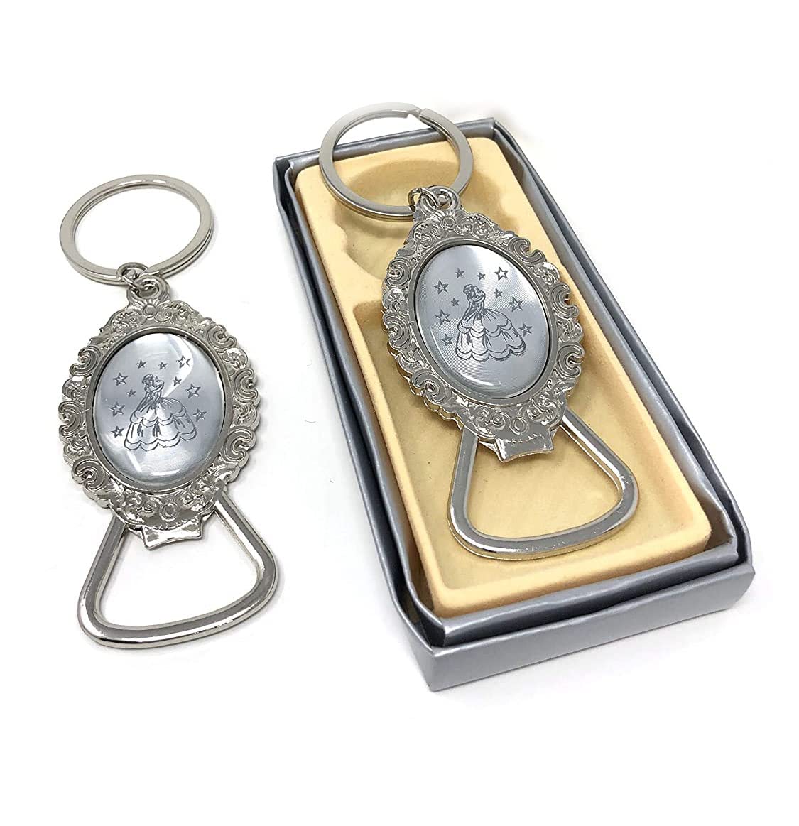 RBN Quinceañera Keychain Bottle Opener Favor - Sweet 15 Mis Quince 15 Birthday Sweet Sixteen Silver Color Metal Key Ring Gift for Guests - 12 PCS, 12.0 Count