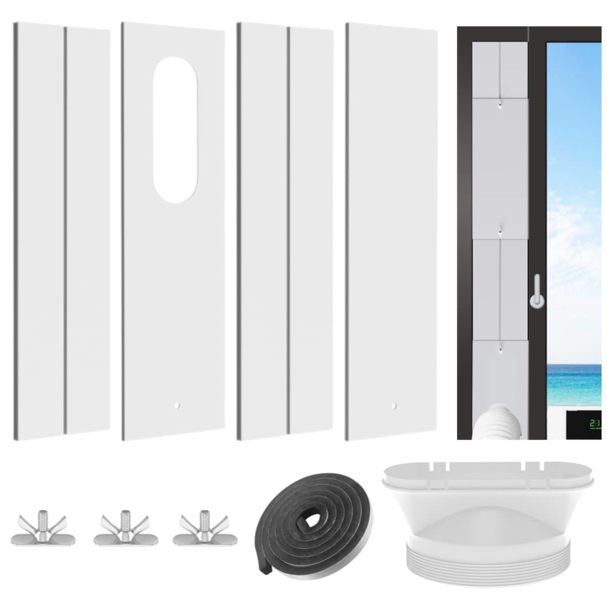Portable Air Conditioner Window Kit, Portable AC Window Kit Sealing Bracket, Adjustable Length from 17.3 to 62.5 inch, Sliding Window AC Vent Kit Fit for Exhaust Hose with 5.1/5.9 inch Diameter(Grey)