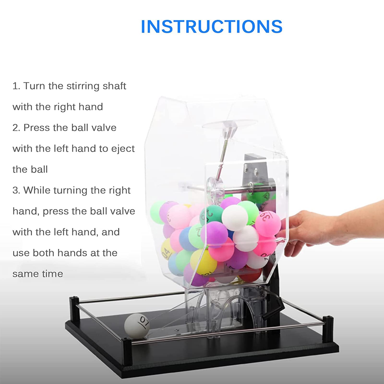 Professional Bingo Game Set, Manual Lottery Shaker Selector, Including Acrylic Bingo Cage, 1.6-Inch Ping Pong Style Bingo Balls-50 Pcs, Ideal for Large Groups, Parties