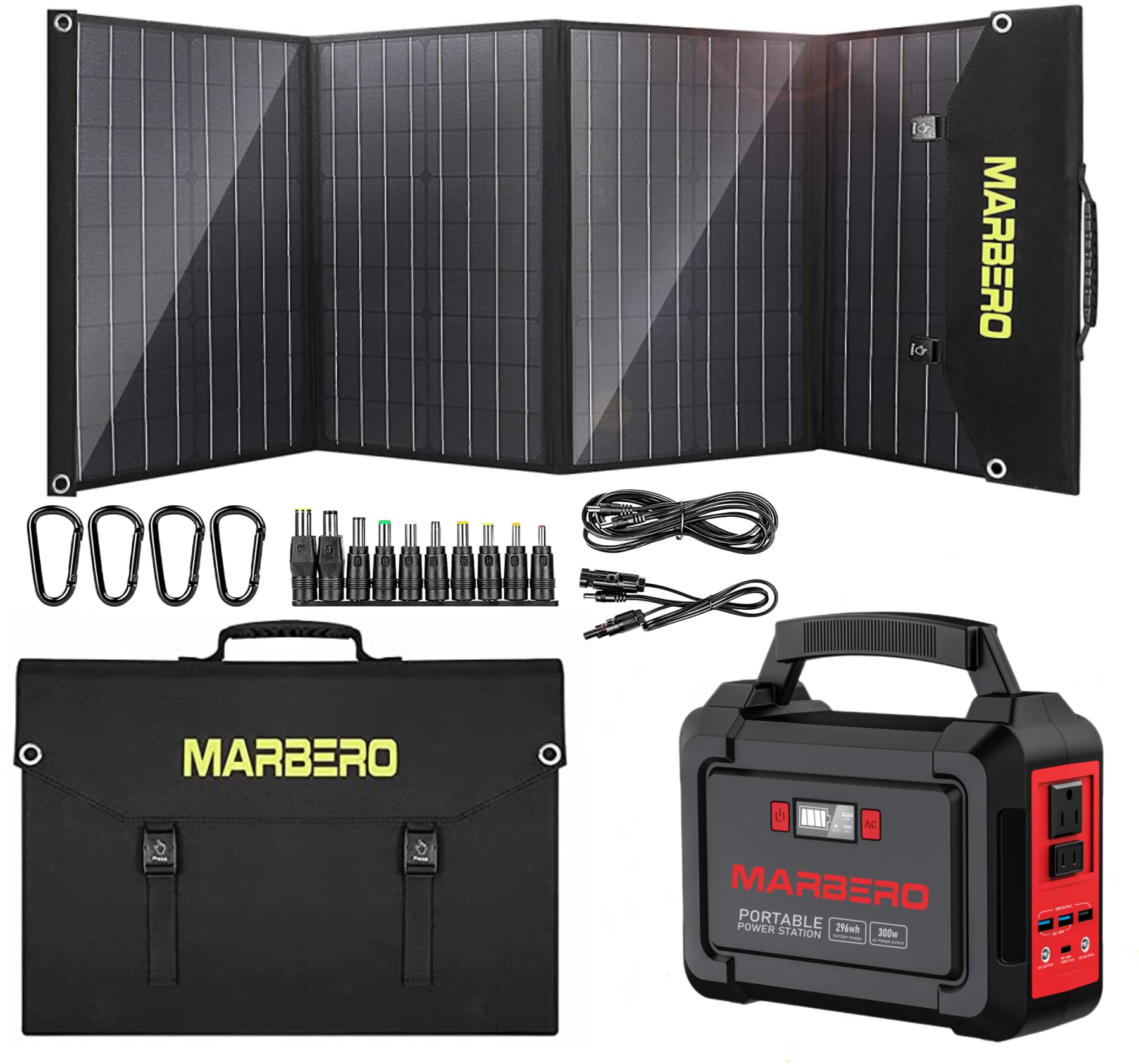 MARBERO Solar Generator 300W Portable Power Station 296Wh with 100W Solar Panel Included with DC, AC, USB A, USB C, Flashlights for Camping, Home, Outdoor, Office, School, Emergency