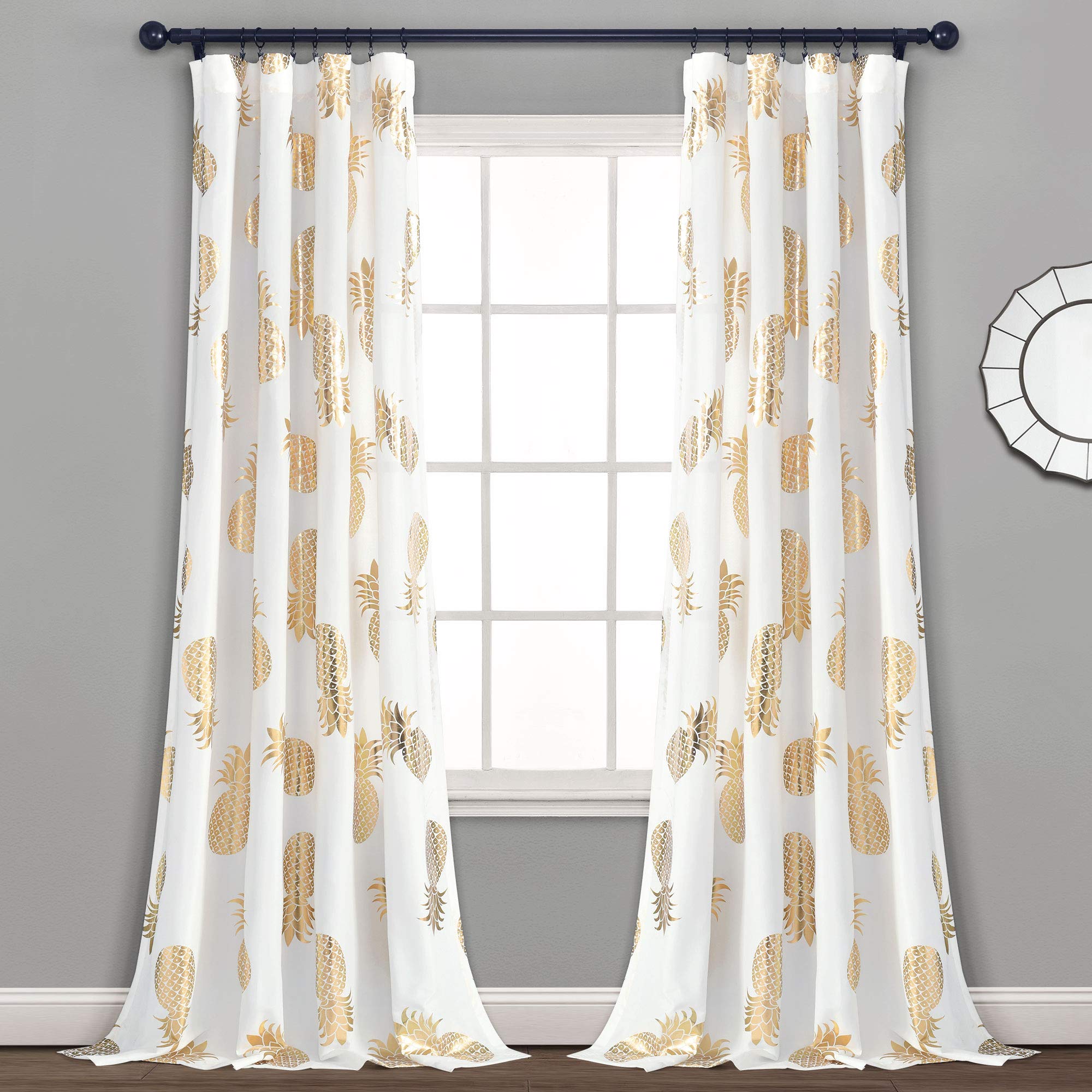 Lush Decor Pineapple Curtain Set, Long Window Curtain Panel Pair, 52" x 95" (Gold) - DISCONTINUED