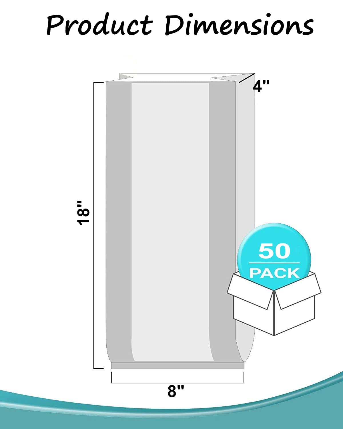 Large Bread Bags with Ties, 8 x 4 x 18", 50 Pack, Clear, Reusable, Bulk Bread Bags for Homemade Bread, Plastic Bakery Bags, Clear Bread Loaf Packing Bags
