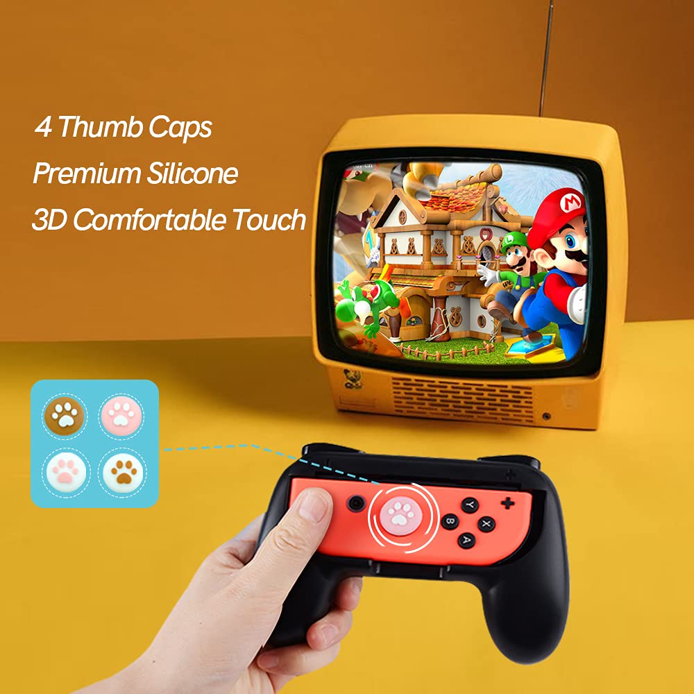 New Scale Grips for Nintendo Switch Joy-Con, Wear-resistant Handle Kit Gamepad for Nintendo Switch Joy Cons Controller with 4 Thumb Caps-2 Packs