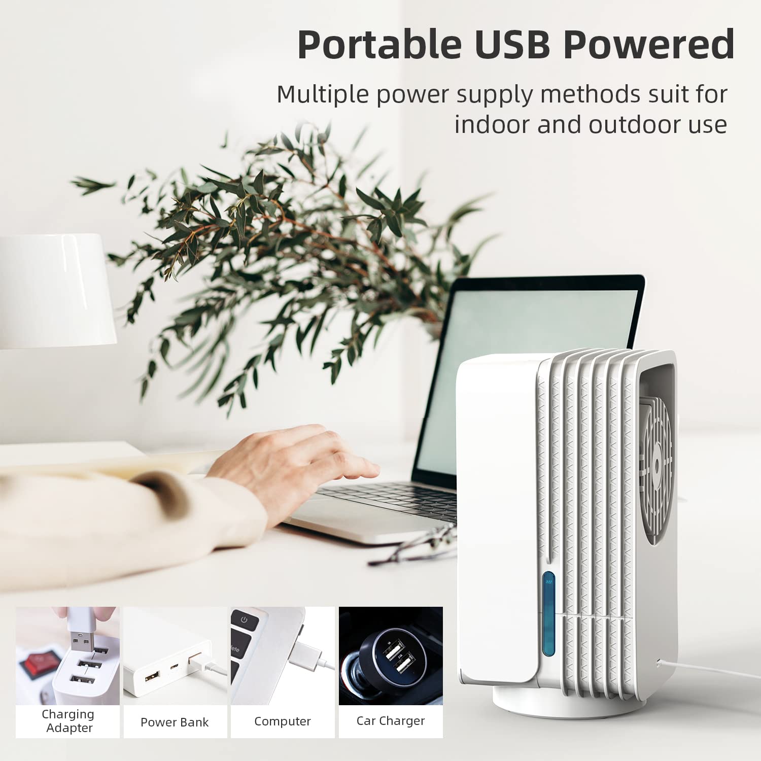Portable Air Cooler, JREAWD 3 in 1 Mini Air Cooler with 120° Oscillation 3 Speeds USB Evaporative Air Cooler Fan with LED Light for Home Office Bedroom Kitchen Tent